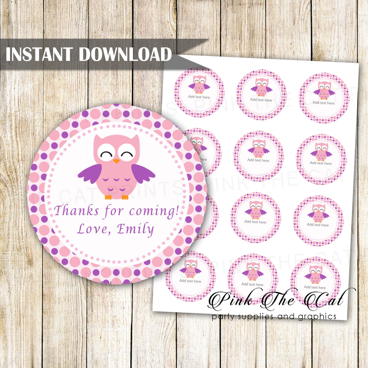 Owl Gift Label Purple Pink Printable Personalized Birthday Baby Shower ...
