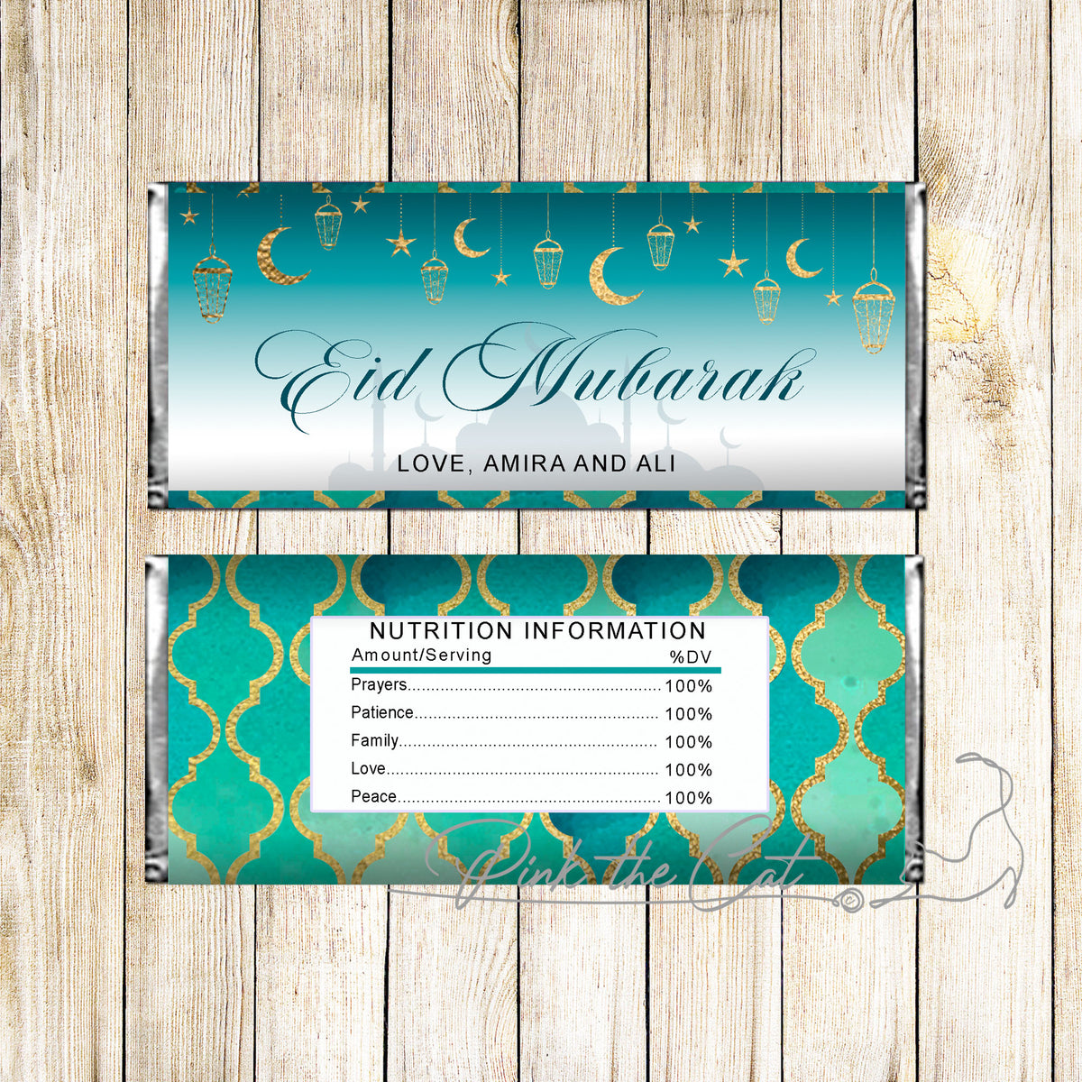Eid mubarak teal gold islamic candy label sticker favors printable ...