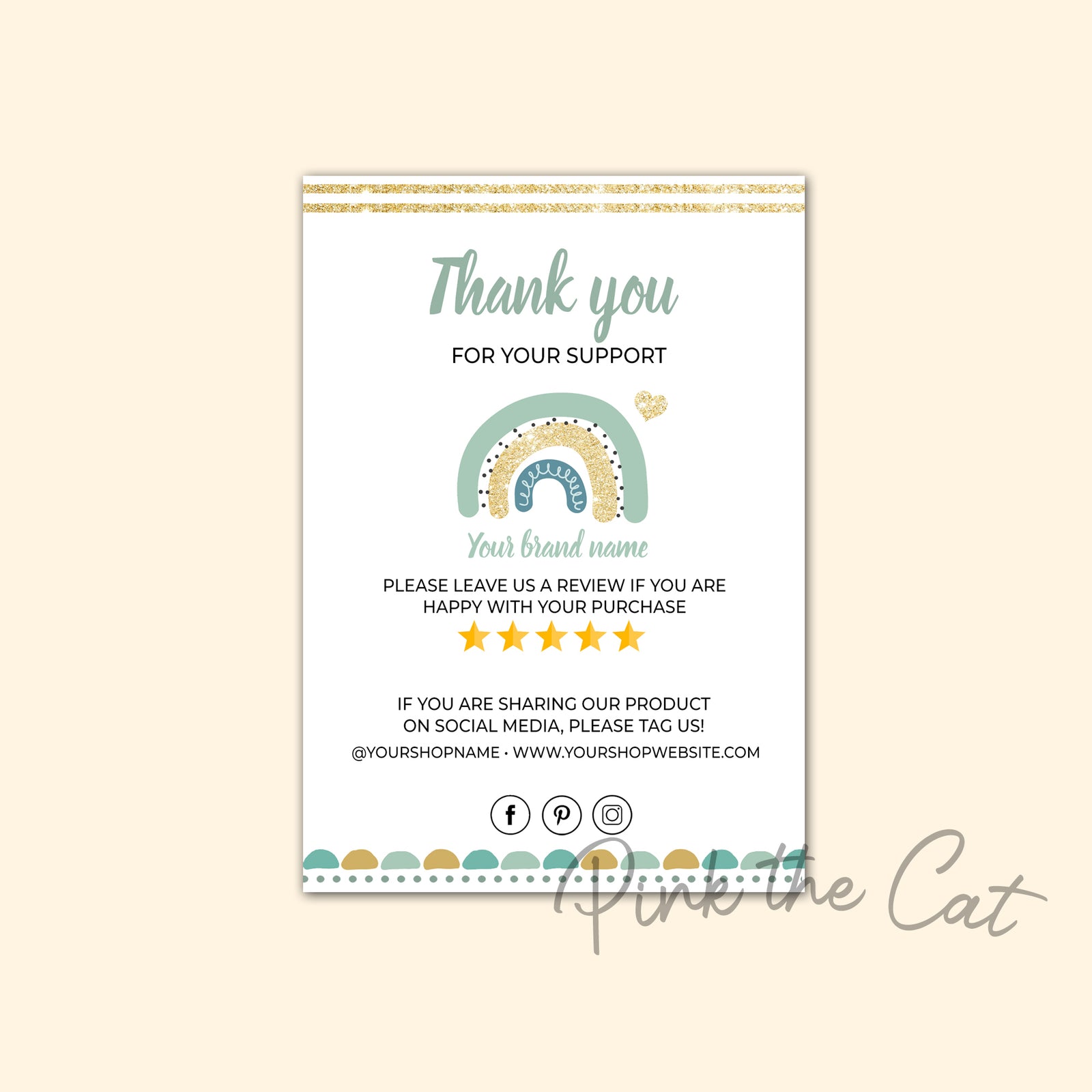 Premade boho rainbow thank you card review for business social media ...