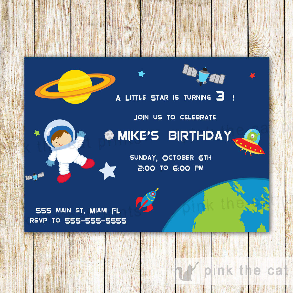Astronaut Space Planets Invitation Birthday Party Template Printable ...