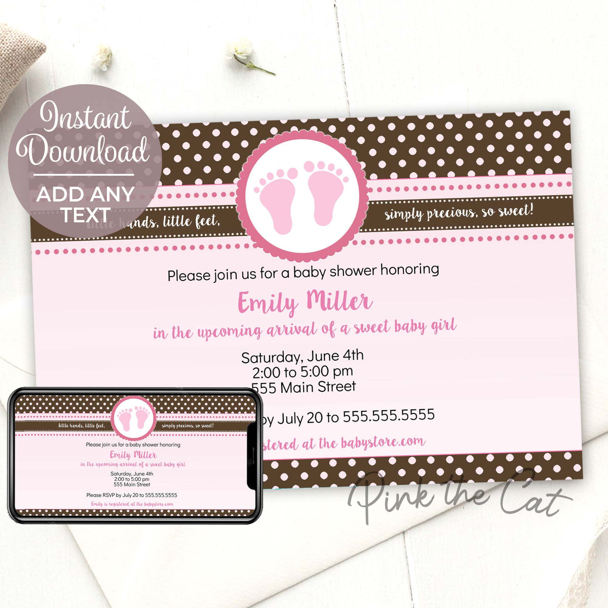 Baby Invitations – Pink the Cat
