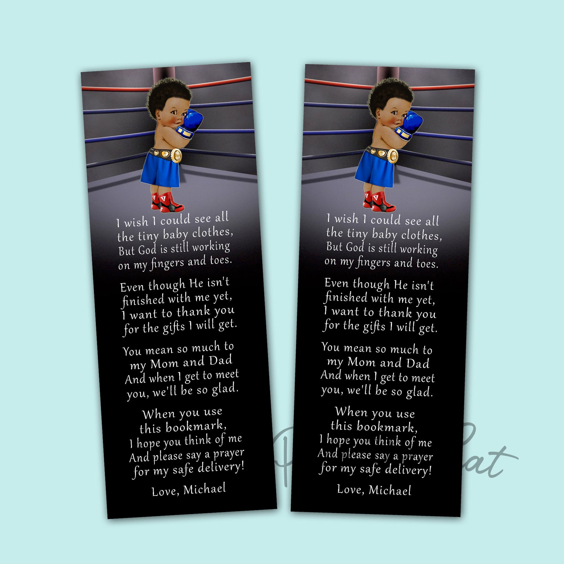 Boxing bookmarks baby shower favors custom printable or printed – Pink ...