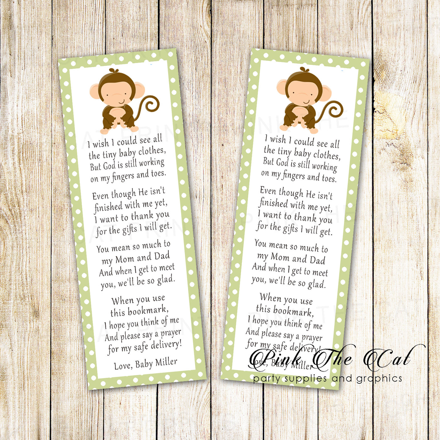 Bookmarks green monkey baby shower printable gender neutral unisex ...