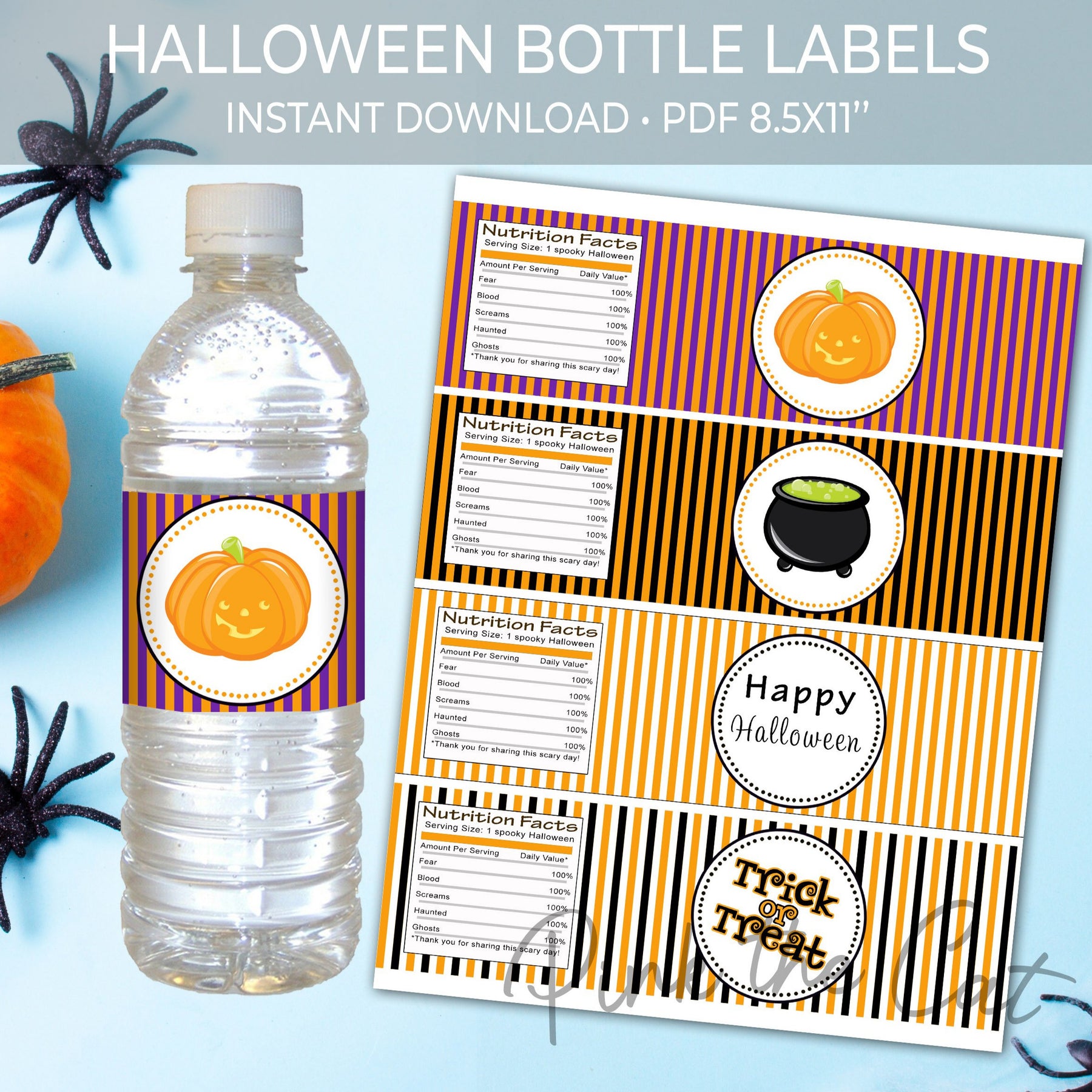 Halloween Bottle Label Kids Party Printable Wrappers Ghost Pumpkin ...