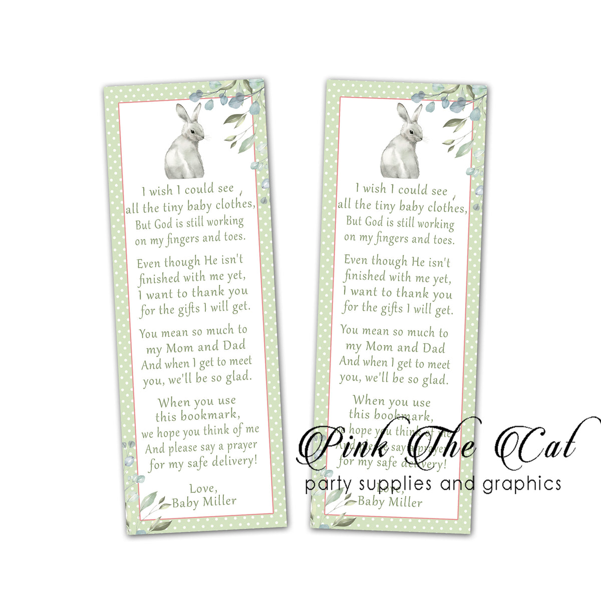 25 Bunny gender neutral bookmarks baby shower personalized – Pink the Cat