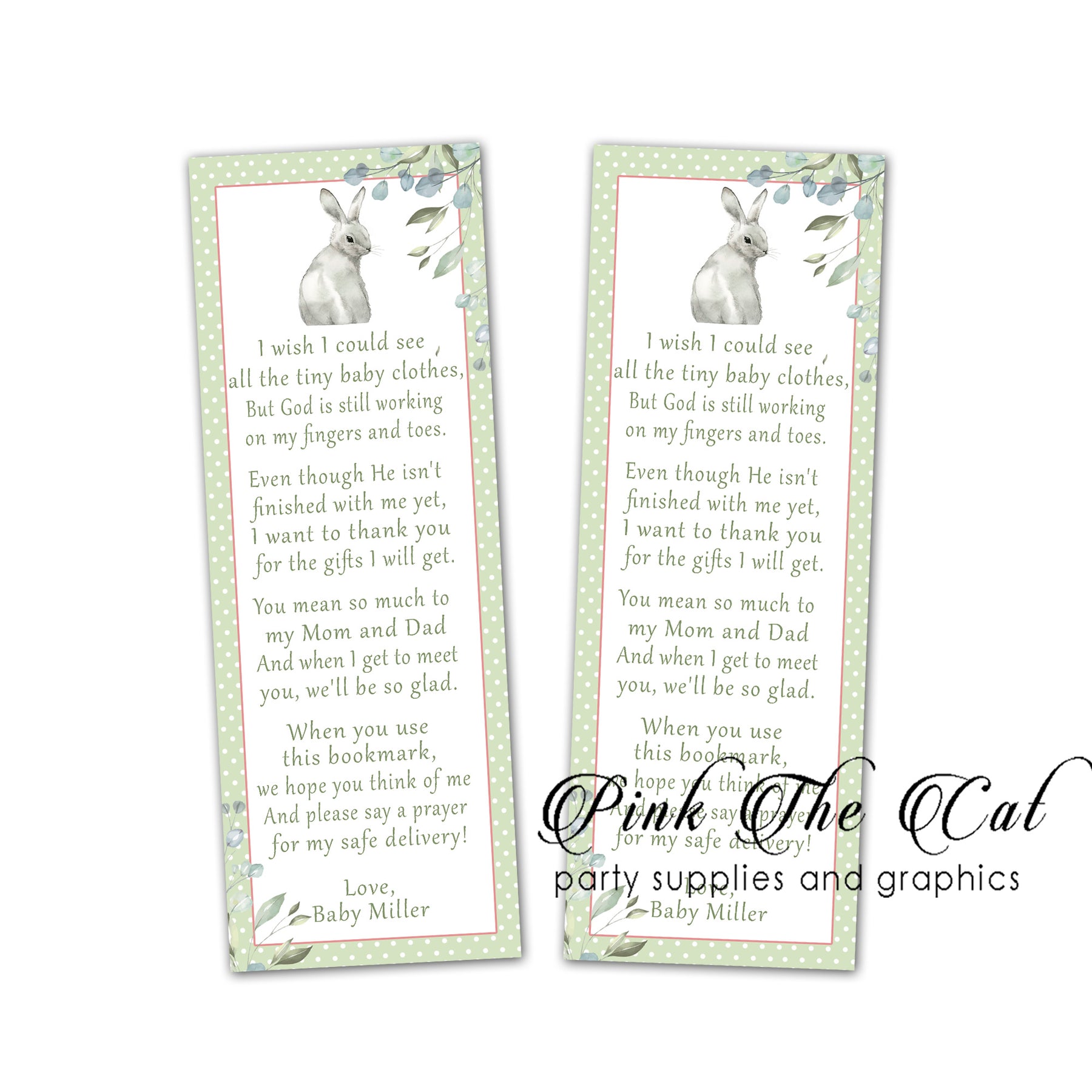 25 Bunny gender neutral bookmarks baby shower personalized – Pink the Cat
