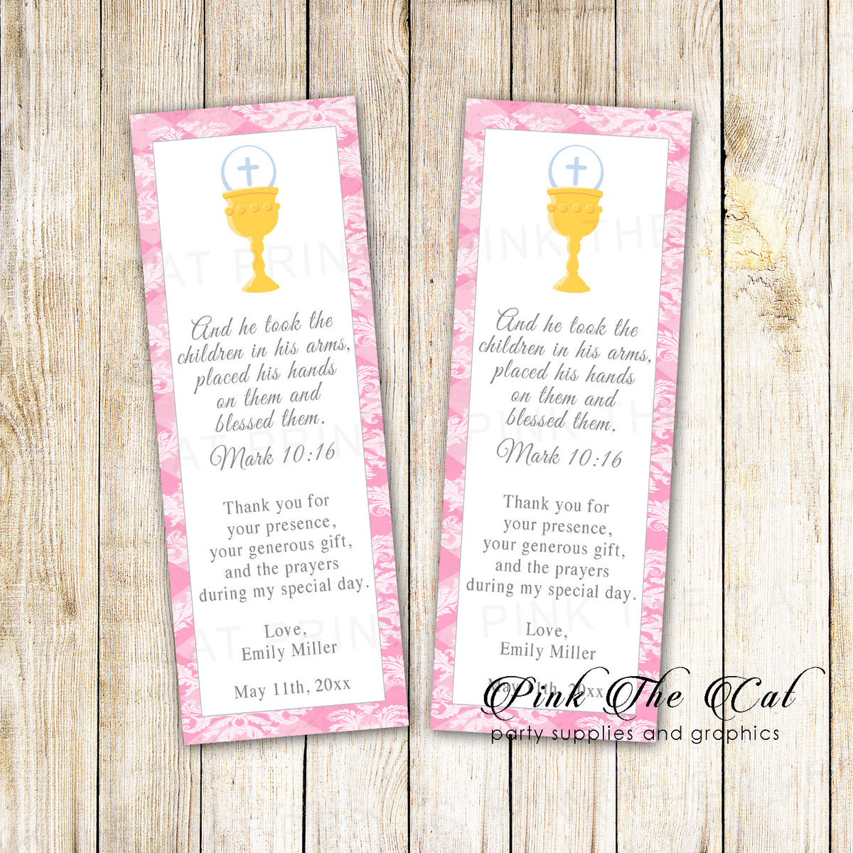 Bookmarks girl first holy communion favors pink printable personalized ...
