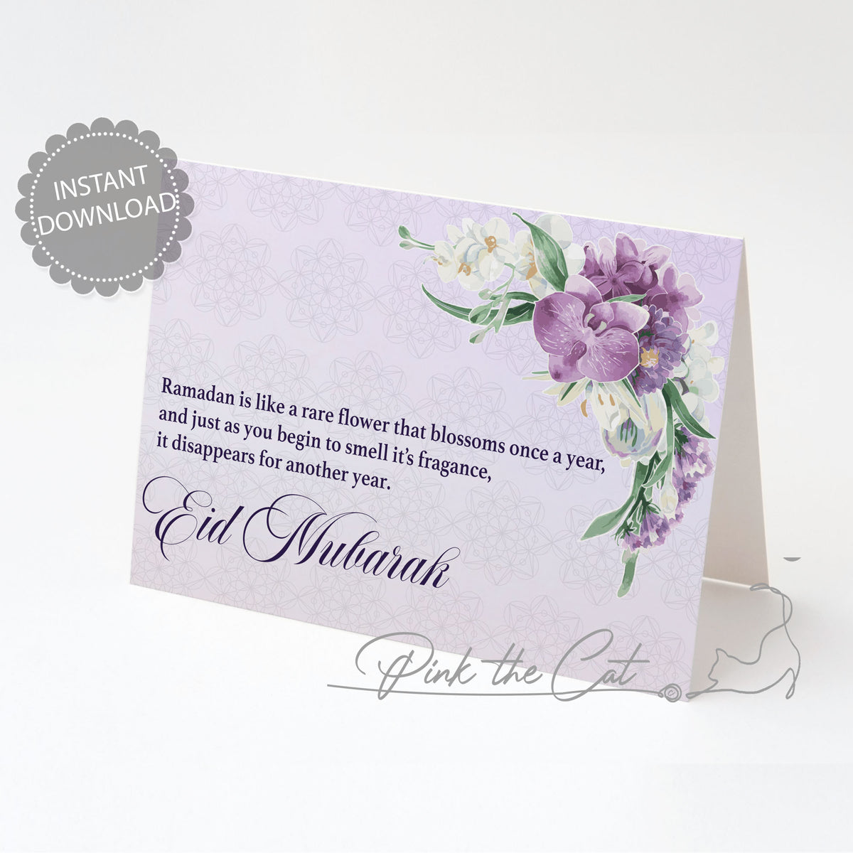 Eid mubarak greeting card floral purple poem instant download – Pink ...