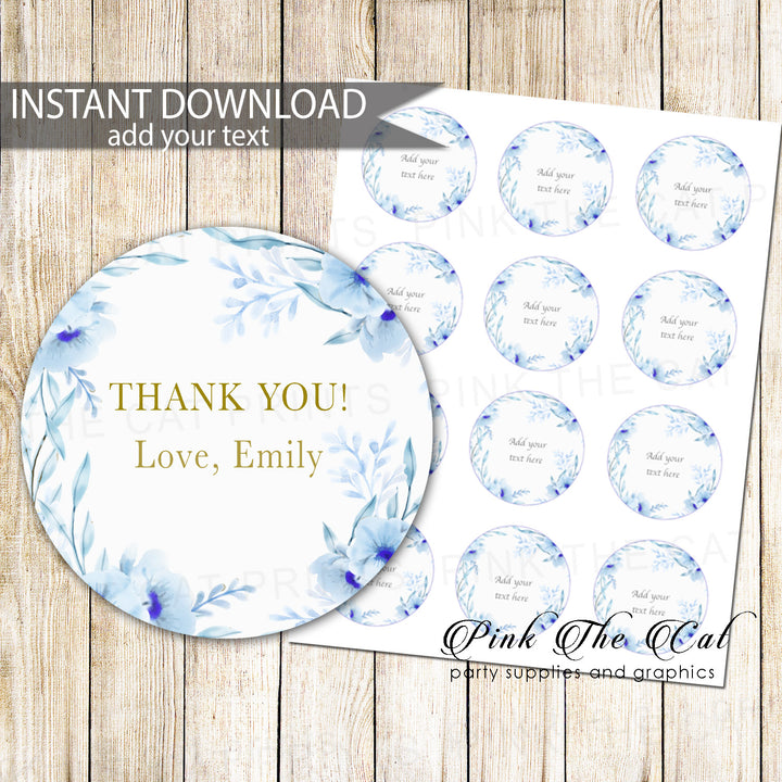 Floral Blue Favor Label Wedding Bridal Shower Printable – Pink the Cat