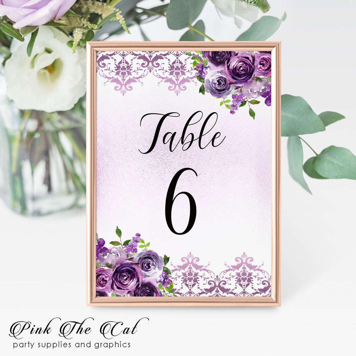 12 Table number card floral purple lavender glitter wedding watercolor ...