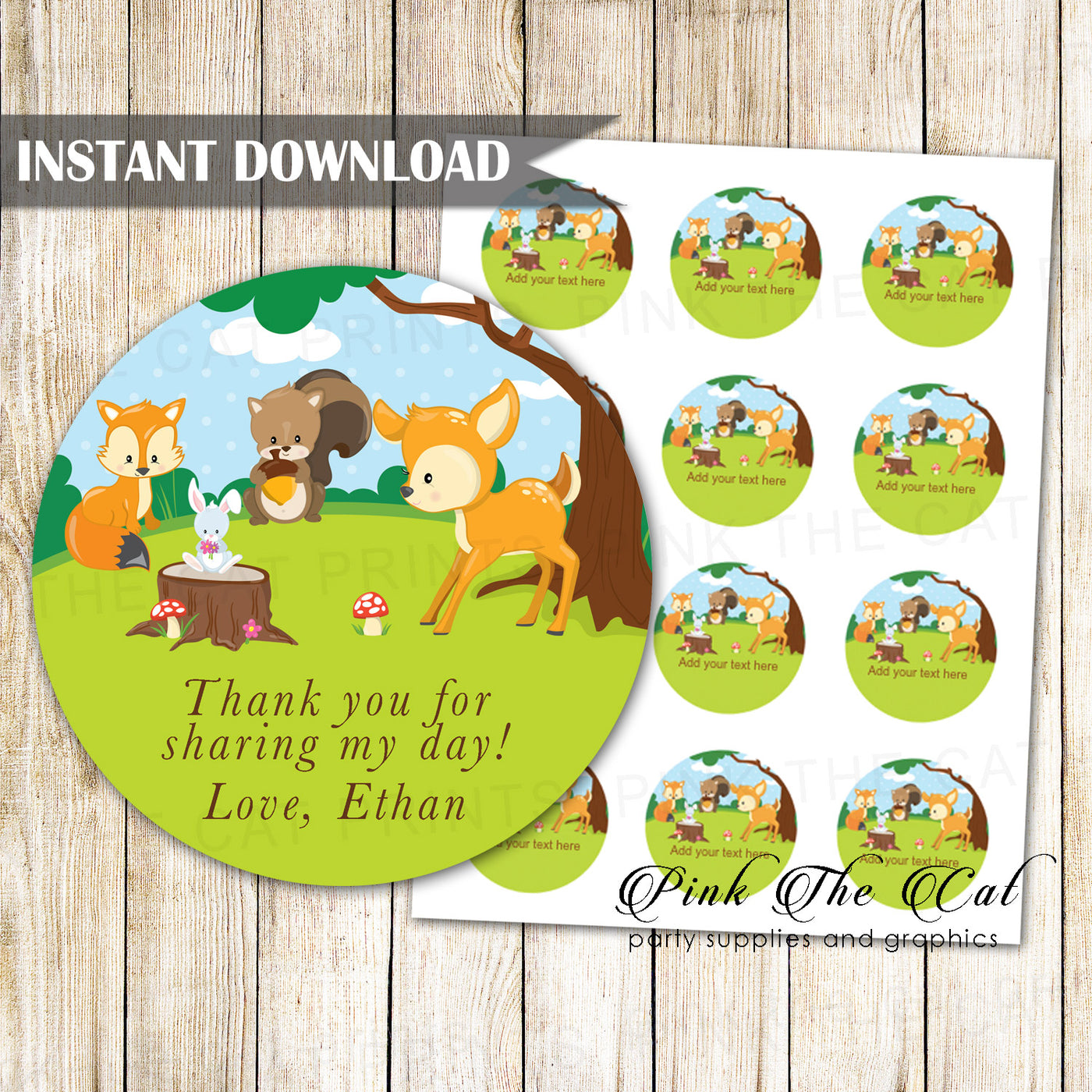 Forest Favor Label Sticker Woodland Animals Printable – Pink the Cat