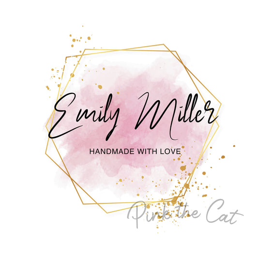 Pink gold brush watercolor logo hexagon personalized premade design ...
