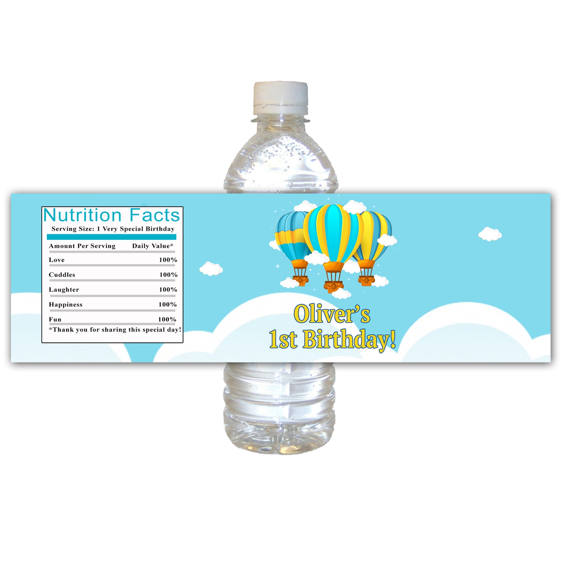 Hot air balloon bottle label printable birthday baby shower favors ...