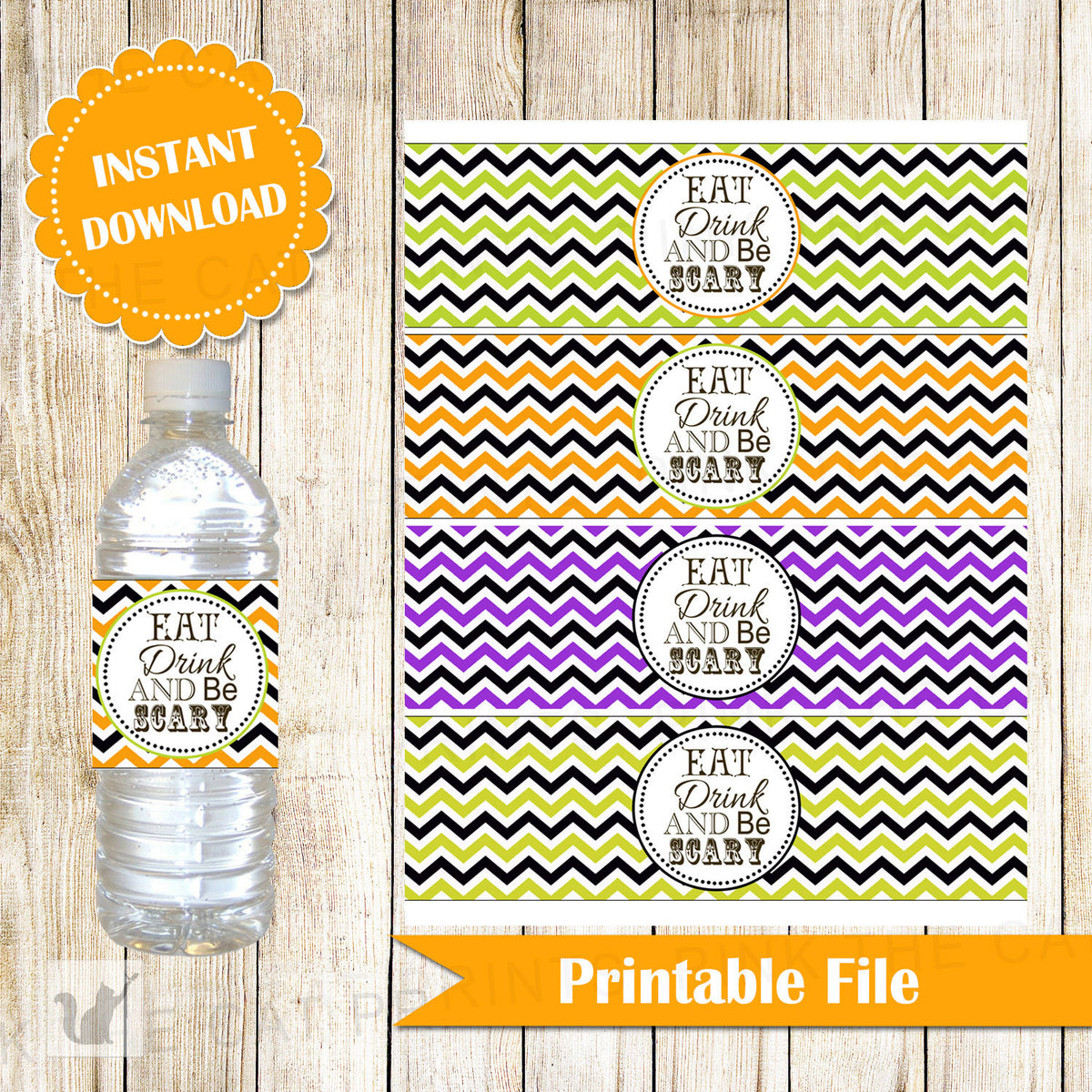 Halloween Party Bottle Label Wrapper Printable Eat Drink and Be Scary ...