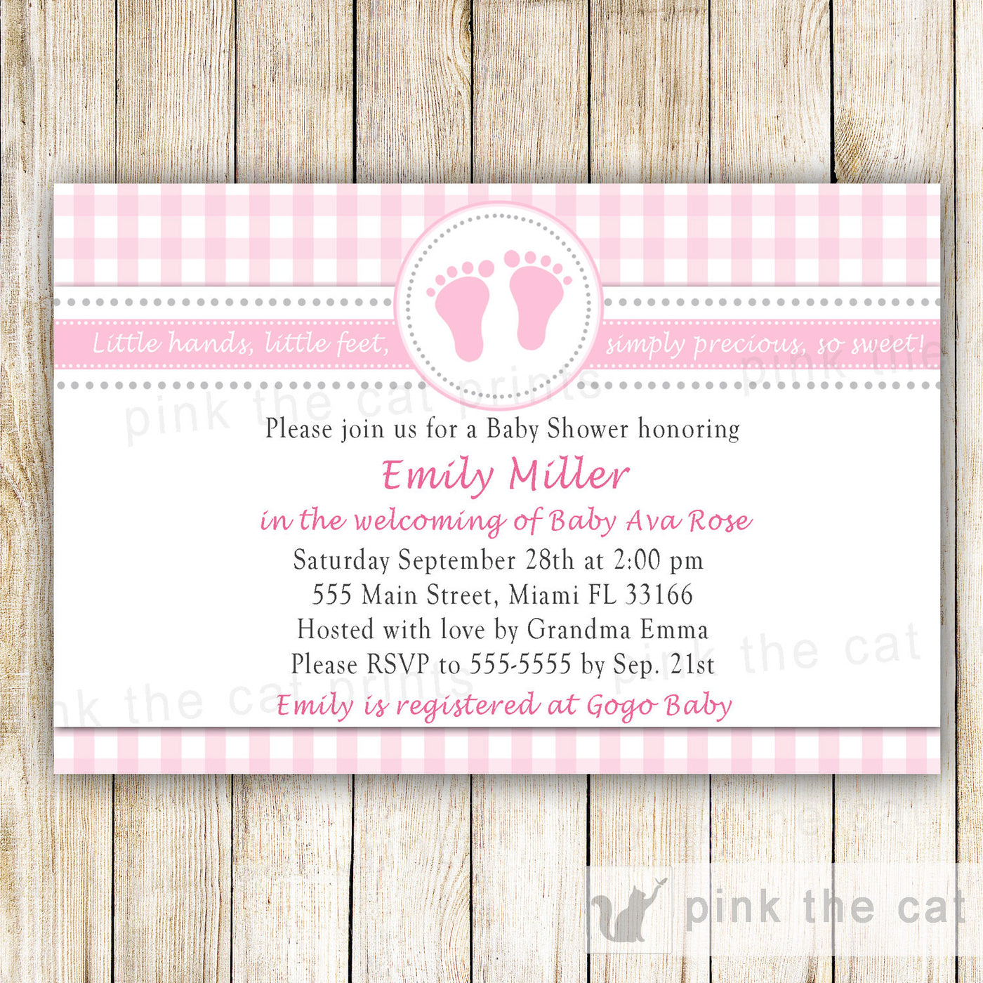 Baby Invitations – Pink the Cat