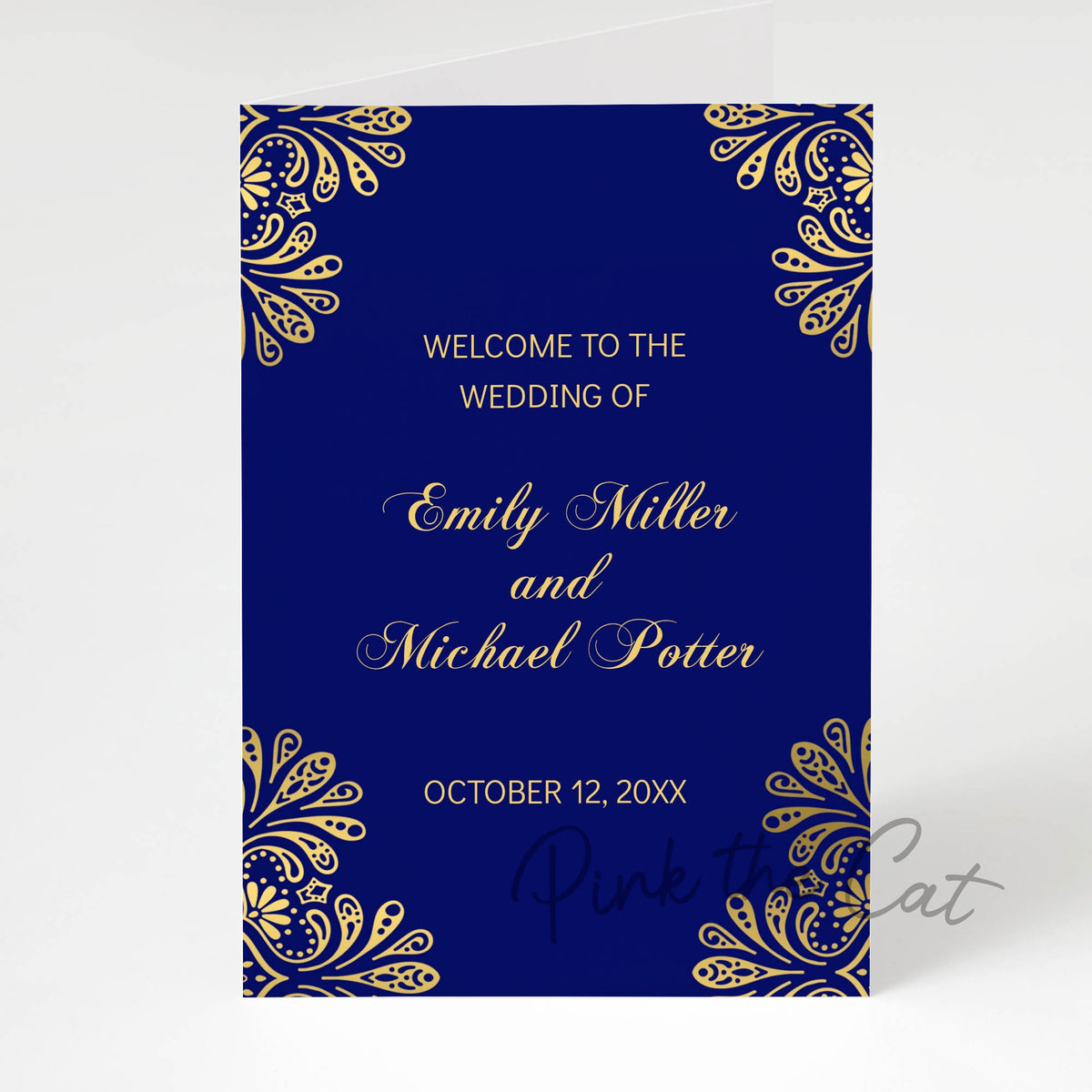 Wedding program template navy blue gold abstract floral printable ...