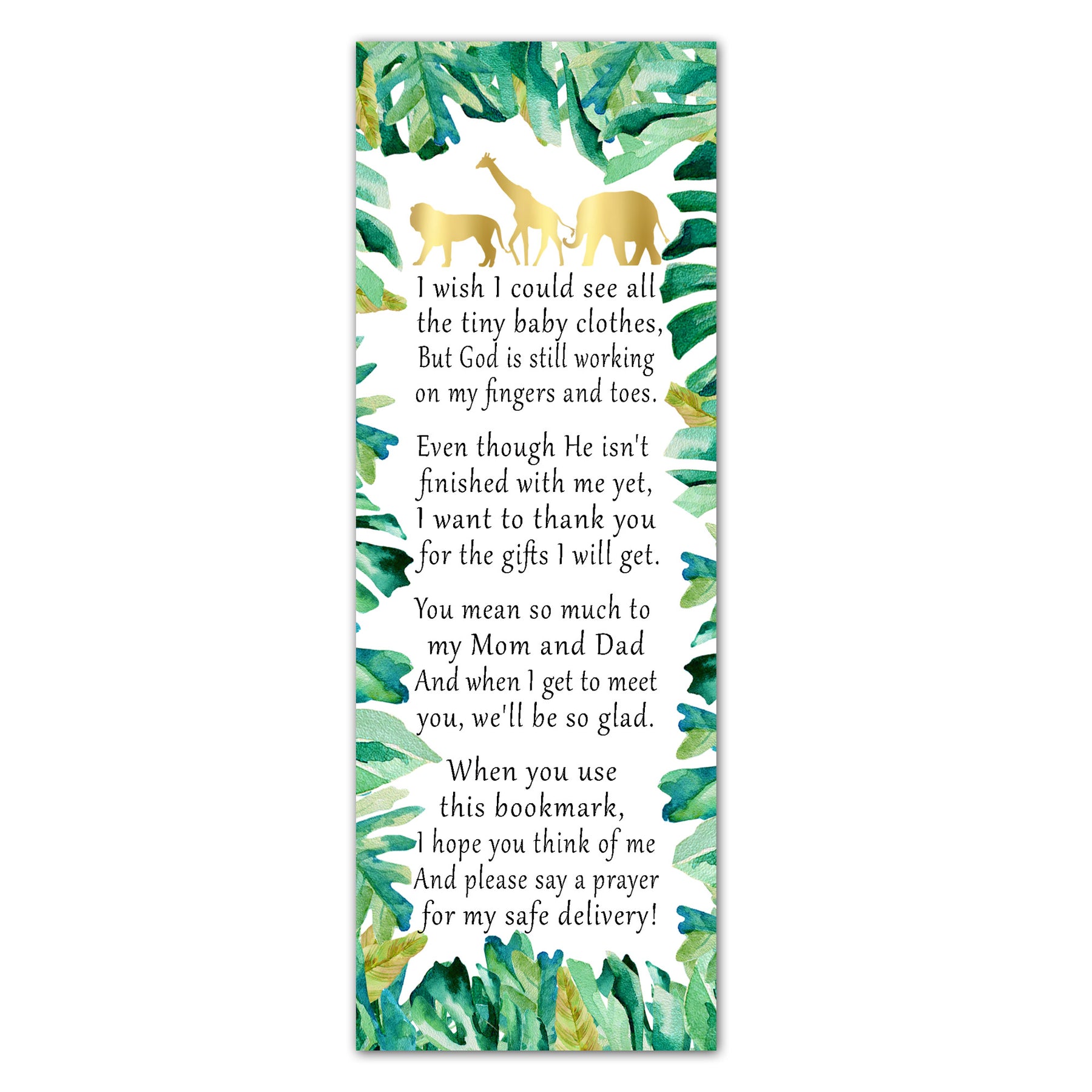 50 printed bookmarks jungle safari baby shower green gold – Pink the Cat