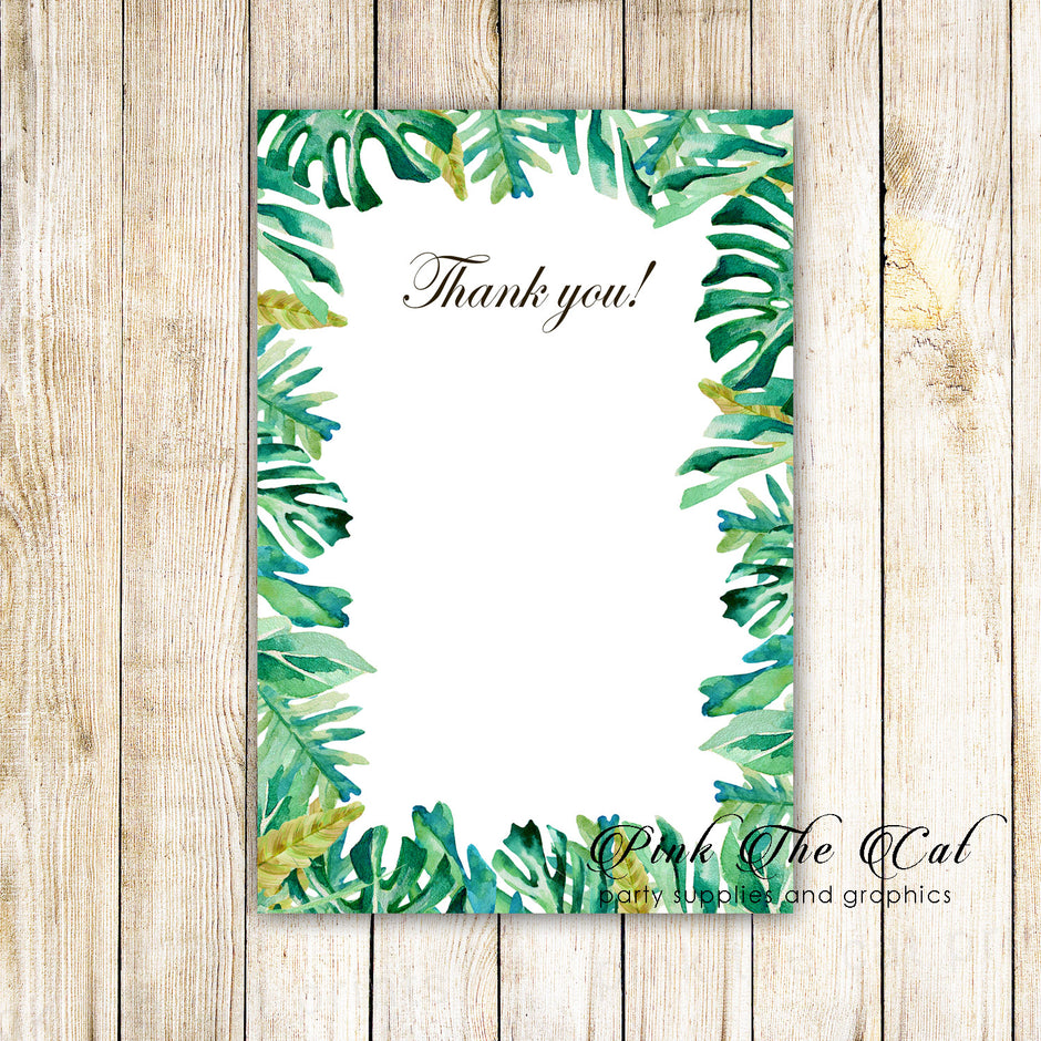 Botanical Tropical Leaves Watercolor Blank Thank You Card Printable ...