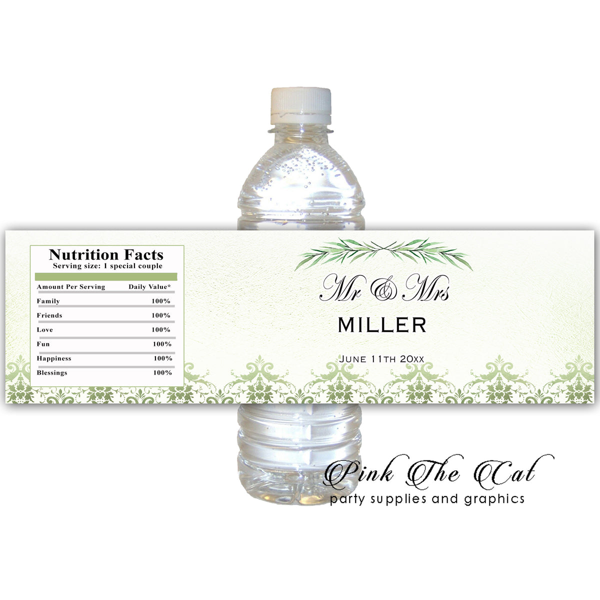 Greenery bottle label printable wedding favors personalized – Pink the Cat