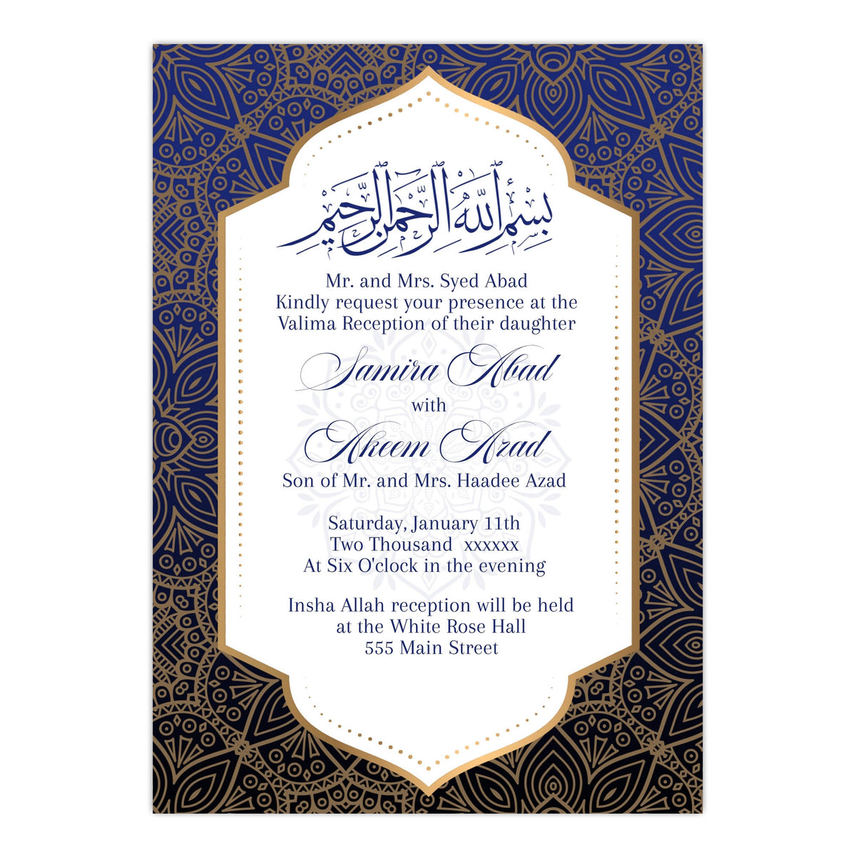 Nikah Walima ceremony invitations muslim wedding cards gold blue – Pink ...