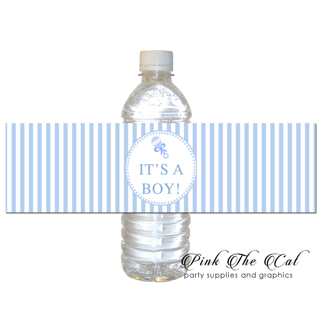30 Blue white rattle bottle stickers baby boy shower favor labels ...