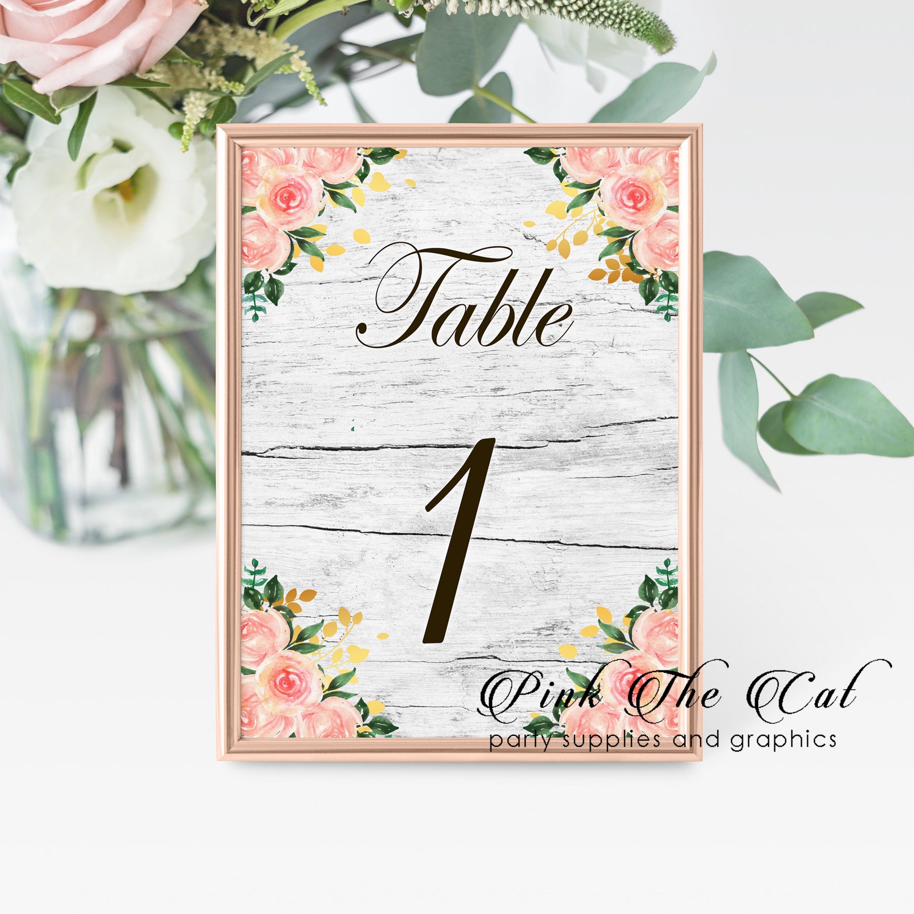 12 Table number cards rustic floral wedding birthday party – Pink the Cat