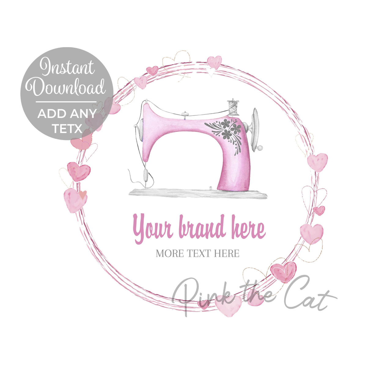 Pink silver floral sewing machine handmade business logo design – Pink ...