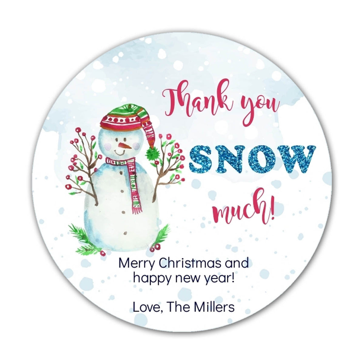 Snowman christmas holiday favor gift label sticker thank you snow much ...