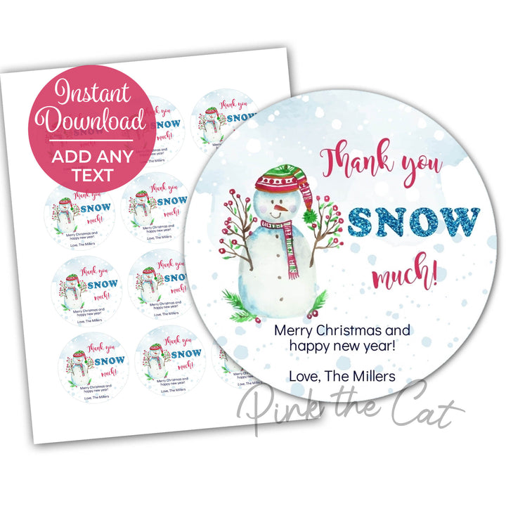 Snowman christmas holiday favor gift label sticker thank you snow much ...