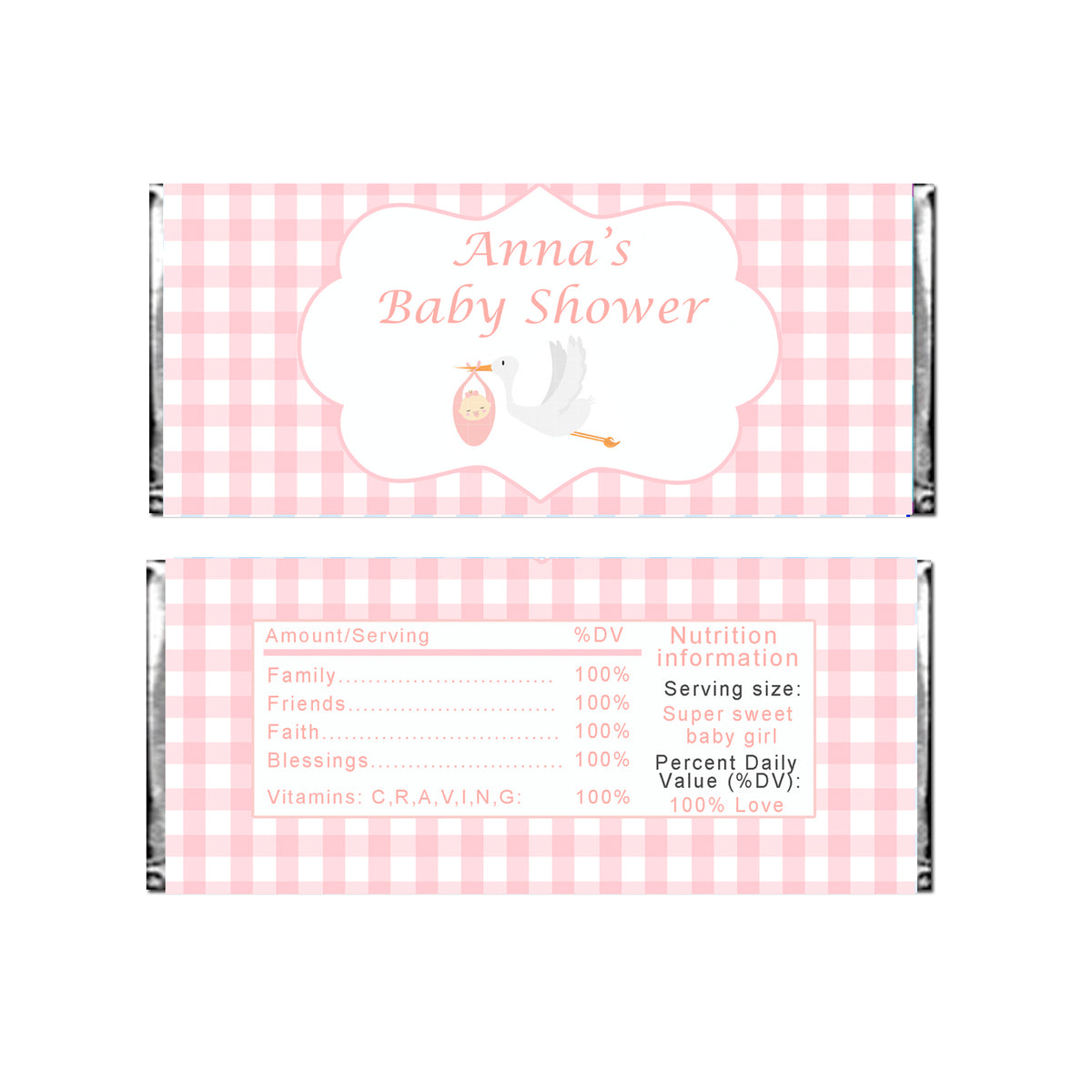 Candy wrappers pink stork printable baby shower favors download now ...