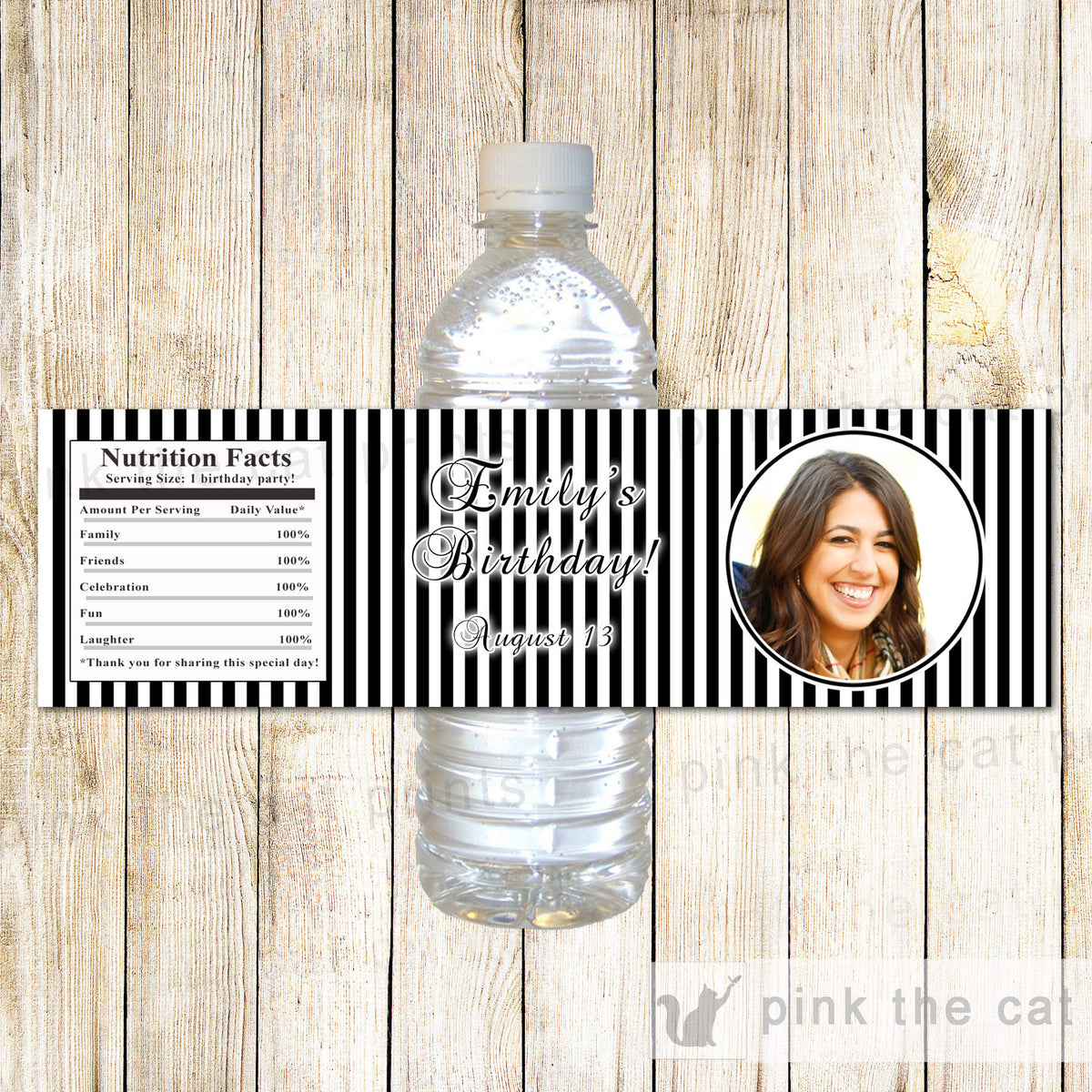 Black White Bottle Label Wrapper Adult Birthday Party – Pink the Cat